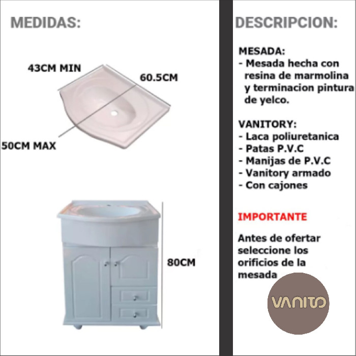 Vanitory con mesada modelo clásico 60 con cajones :: vanito