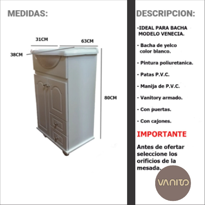 Vanitory con mesada modelo curvo 64 puertas con cajones :: vanito